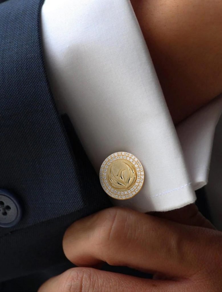 Phoenix gold and double diamond frame cufflinks - Hadia Abi Saab